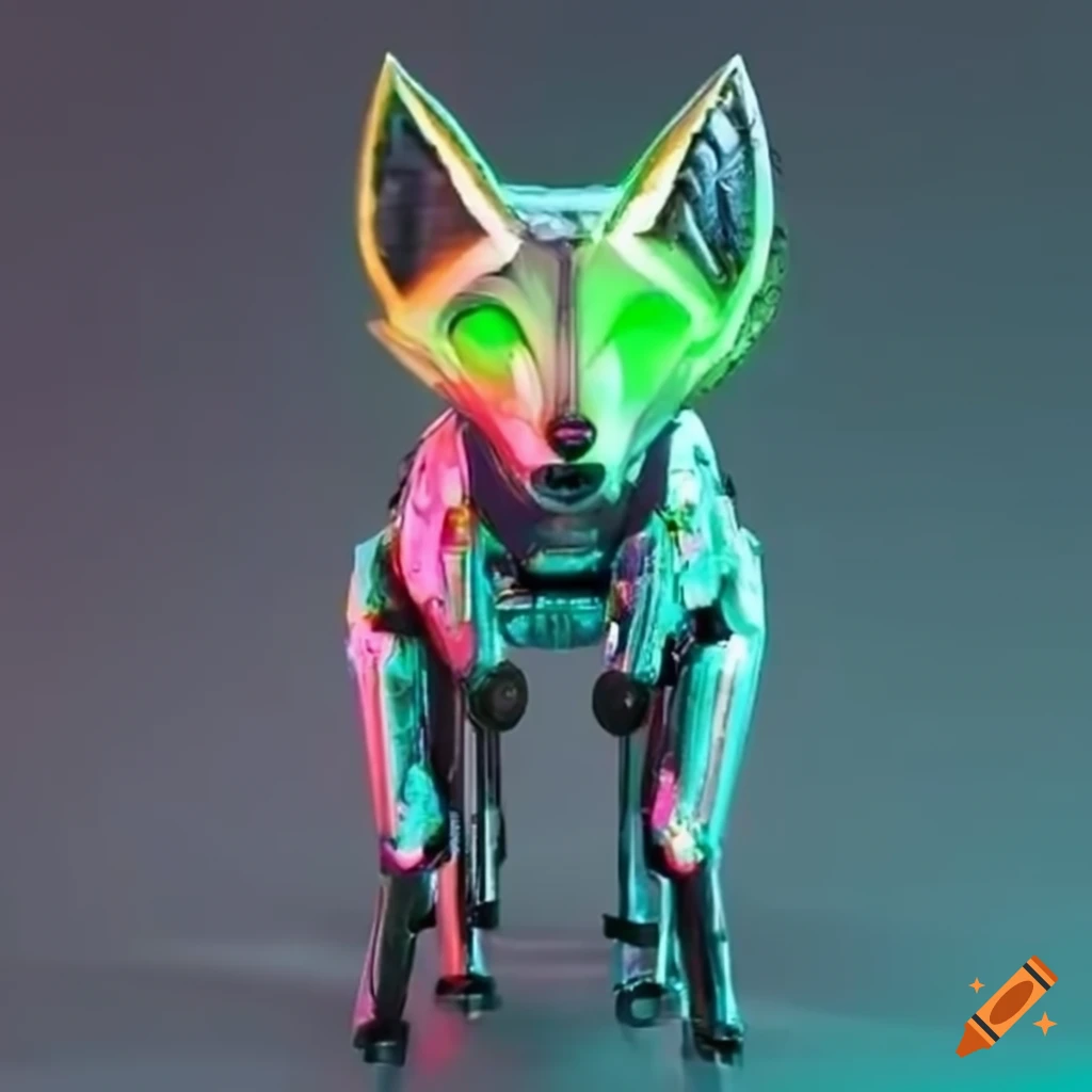 Neon green cyberpunk robotic fox on Craiyon