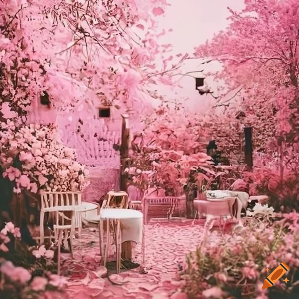 Cozy light pink themed garden on Craiyon