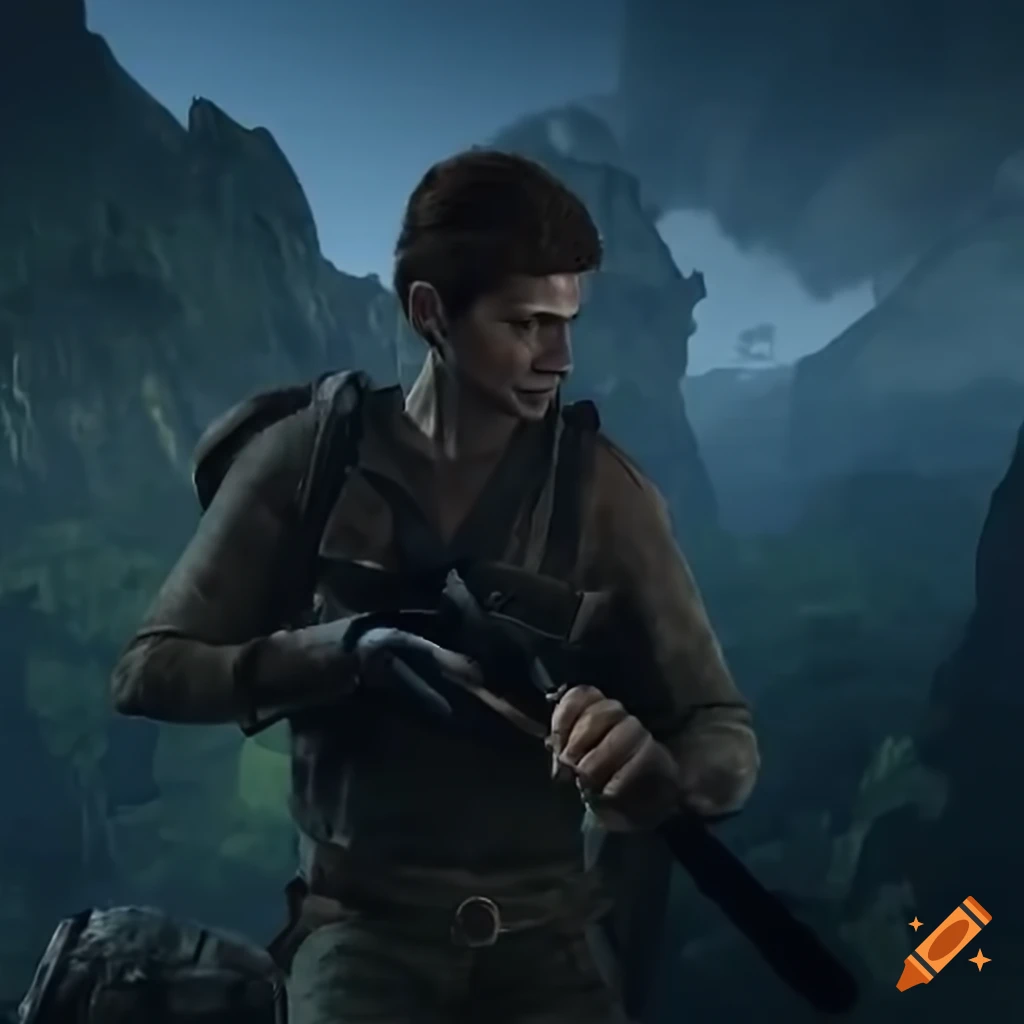 Nathan drake from uncharted series with a thick, untamed beard on Craiyon