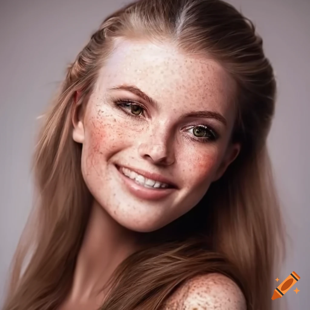 Portrait of a beautiful young woman with freckles on Craiyon