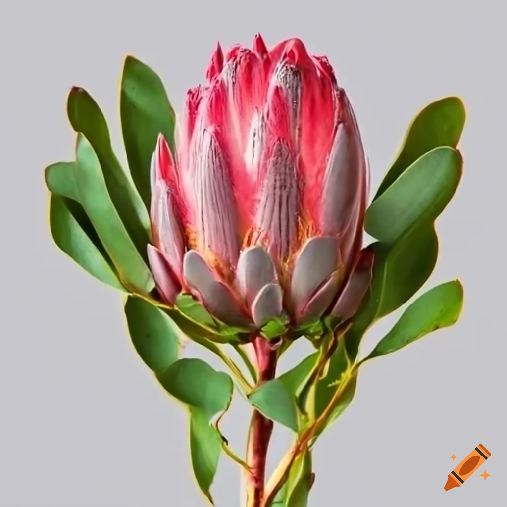 Isolated protea flower on white background on Craiyon