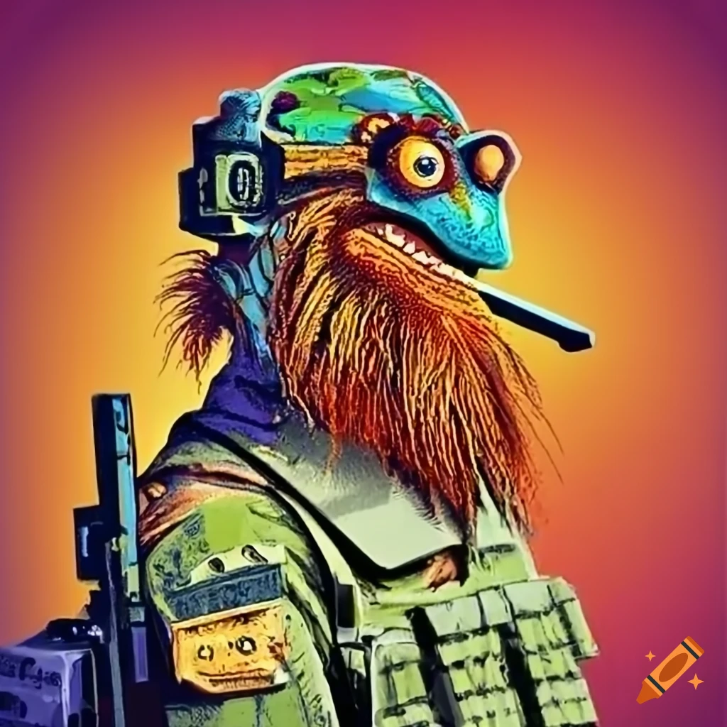 Lizard in tactical gear with christian symbolism on Craiyon