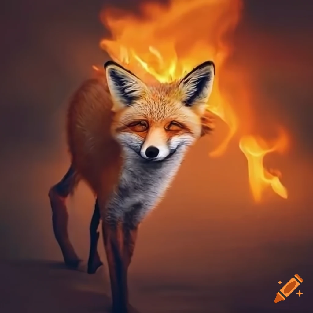 Side view of a fiery fox with a cool sky background on Craiyon