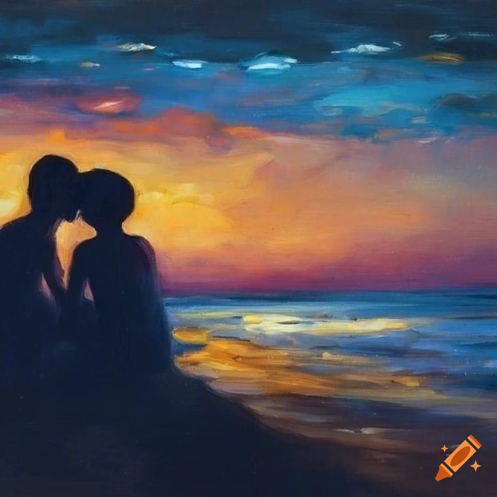 Tonalism painting of a couple on the beach at night on Craiyon