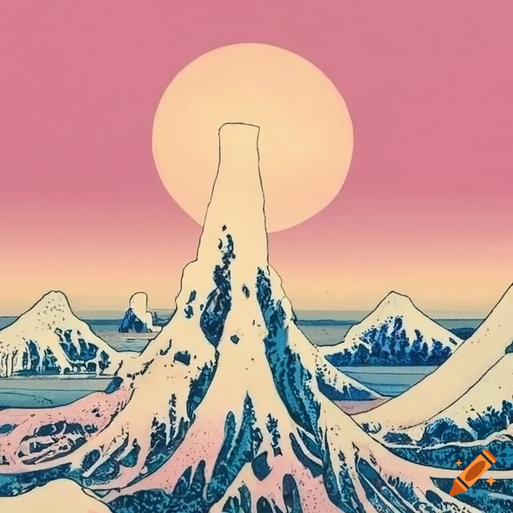 Ukiyo-e style depiction of minas morgul at night with green moon on Craiyon