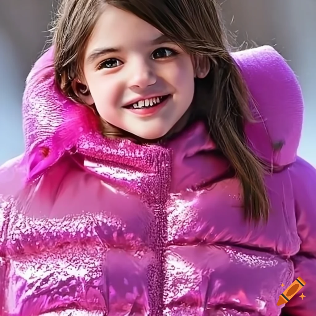 Picture of Suri Cruise wearing a pink puffercoat on Craiyon