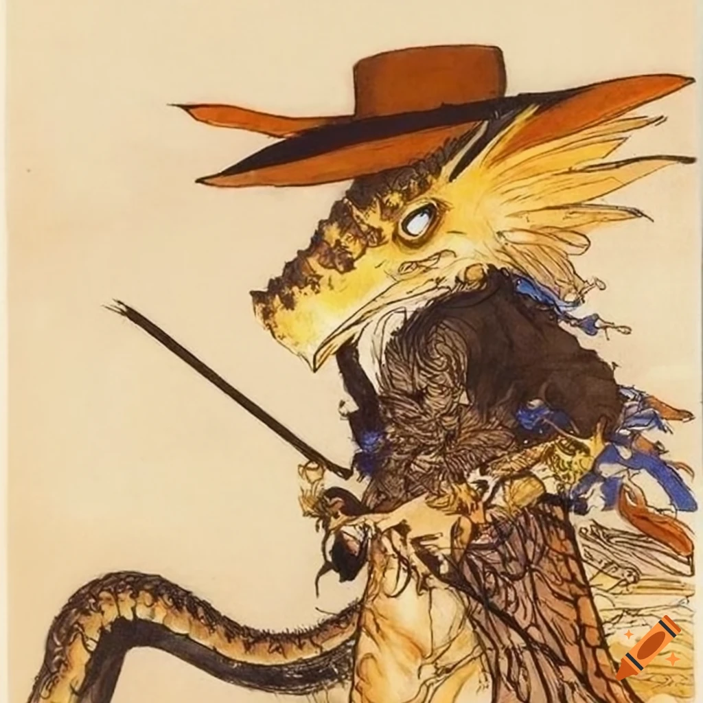 Yoshitaka Amano's illustration of a Kobold riding a winged serpent in ...