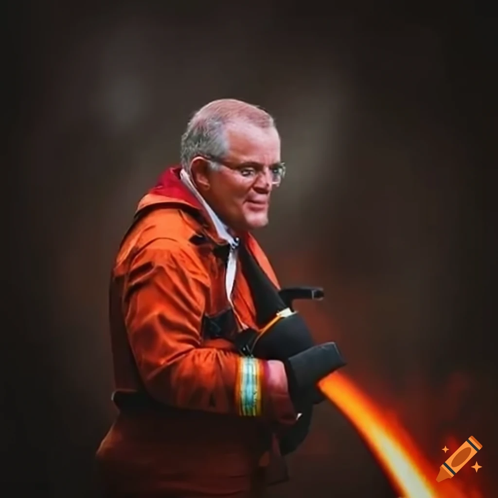 Satirical depiction of scott morrison holding a sausage on Craiyon