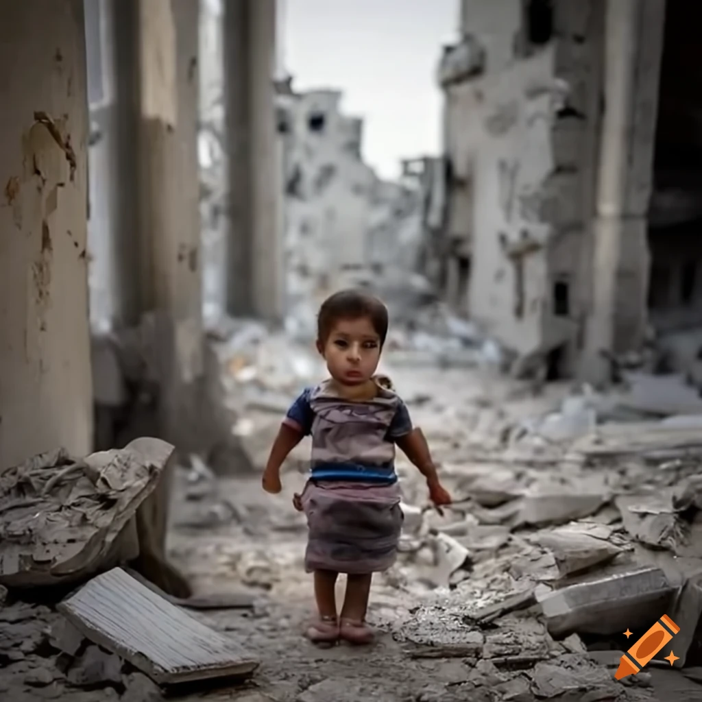 Child in the ruins of Gaza on Craiyon