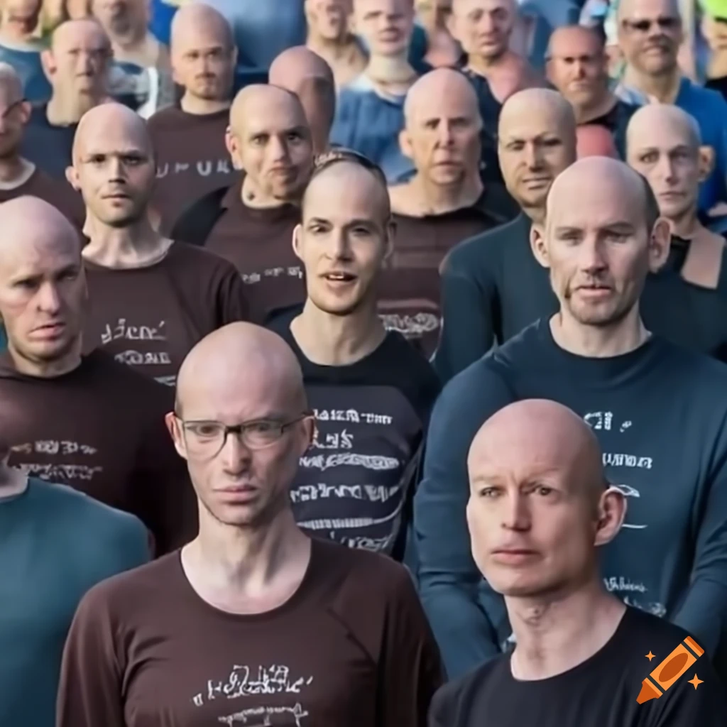 Group of bald men standing together on Craiyon