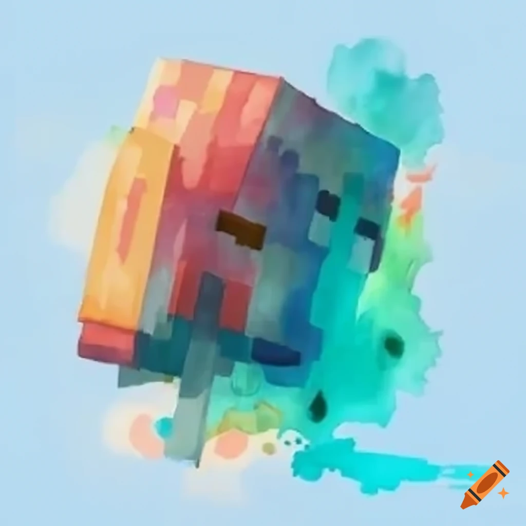Sad minecraft watercolor art on Craiyon