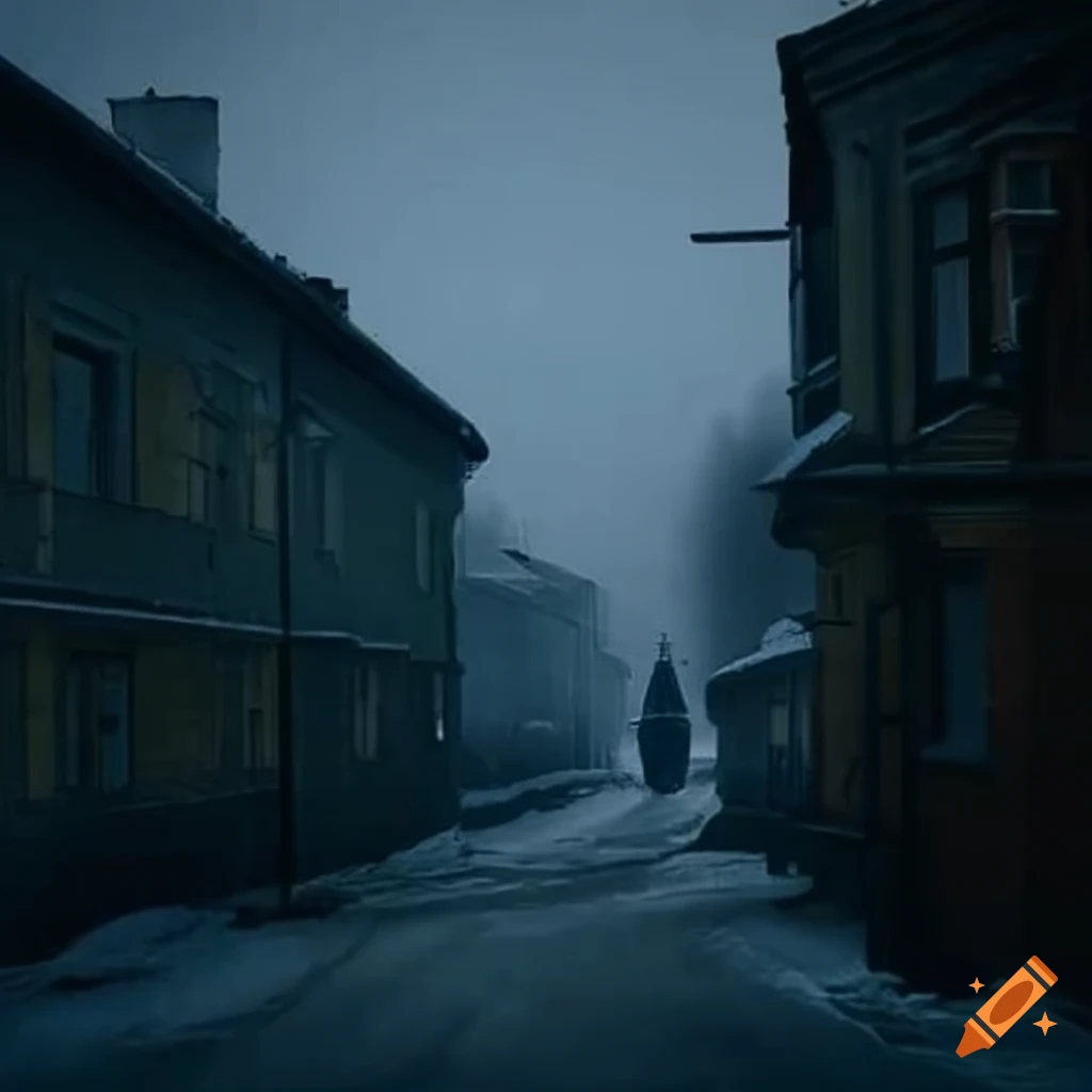 Night view of russian panel houses street on Craiyon