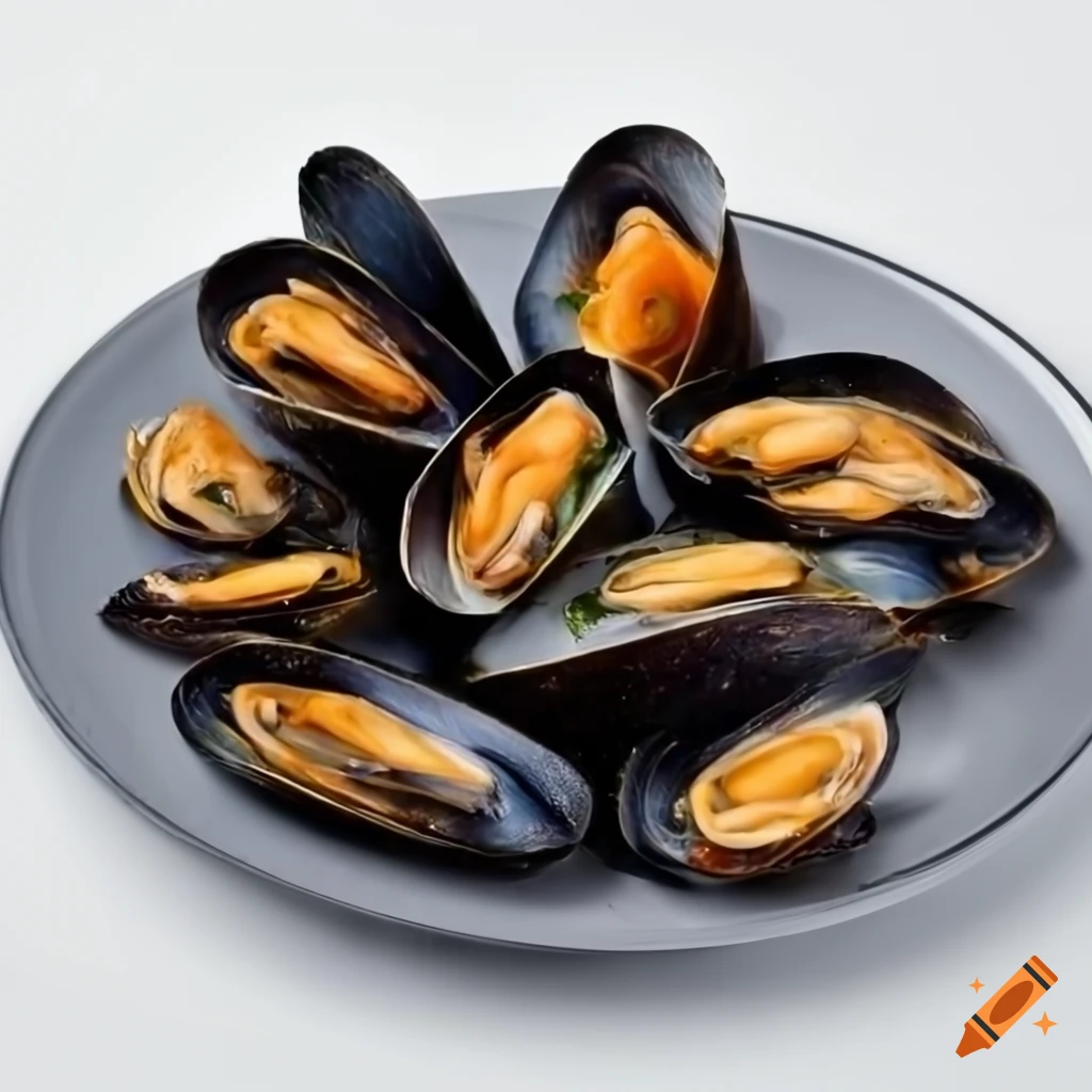 Mussels on a snowy winter background on Craiyon