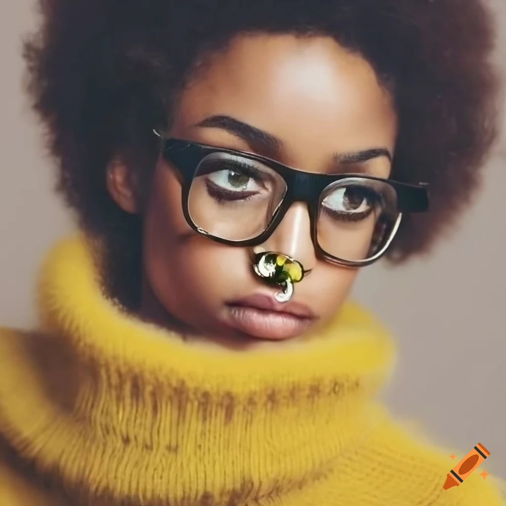 Portrait of a black girl with afro hair and glasses on Craiyon
