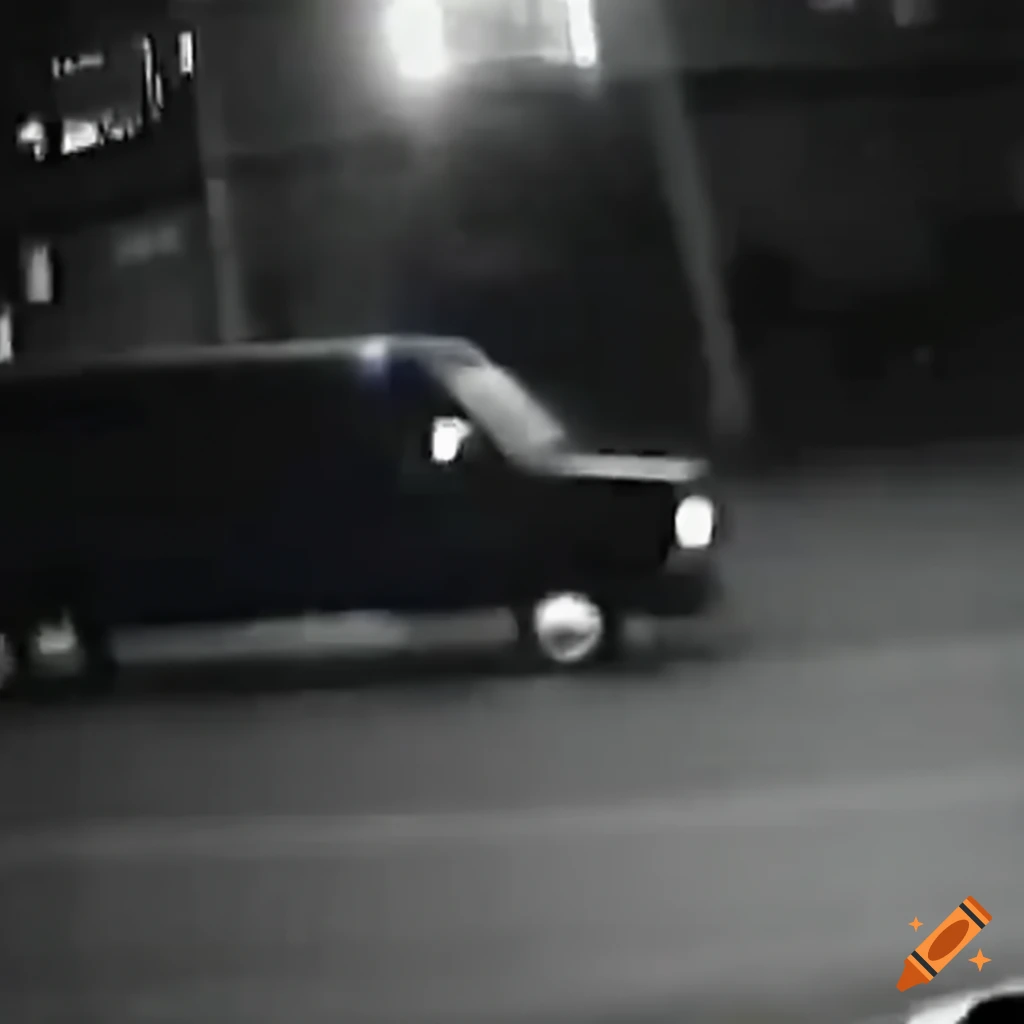 Night scene with a black van driving through alley in atlanta on Craiyon