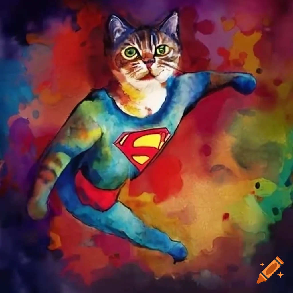 Cat superman jumping with joy