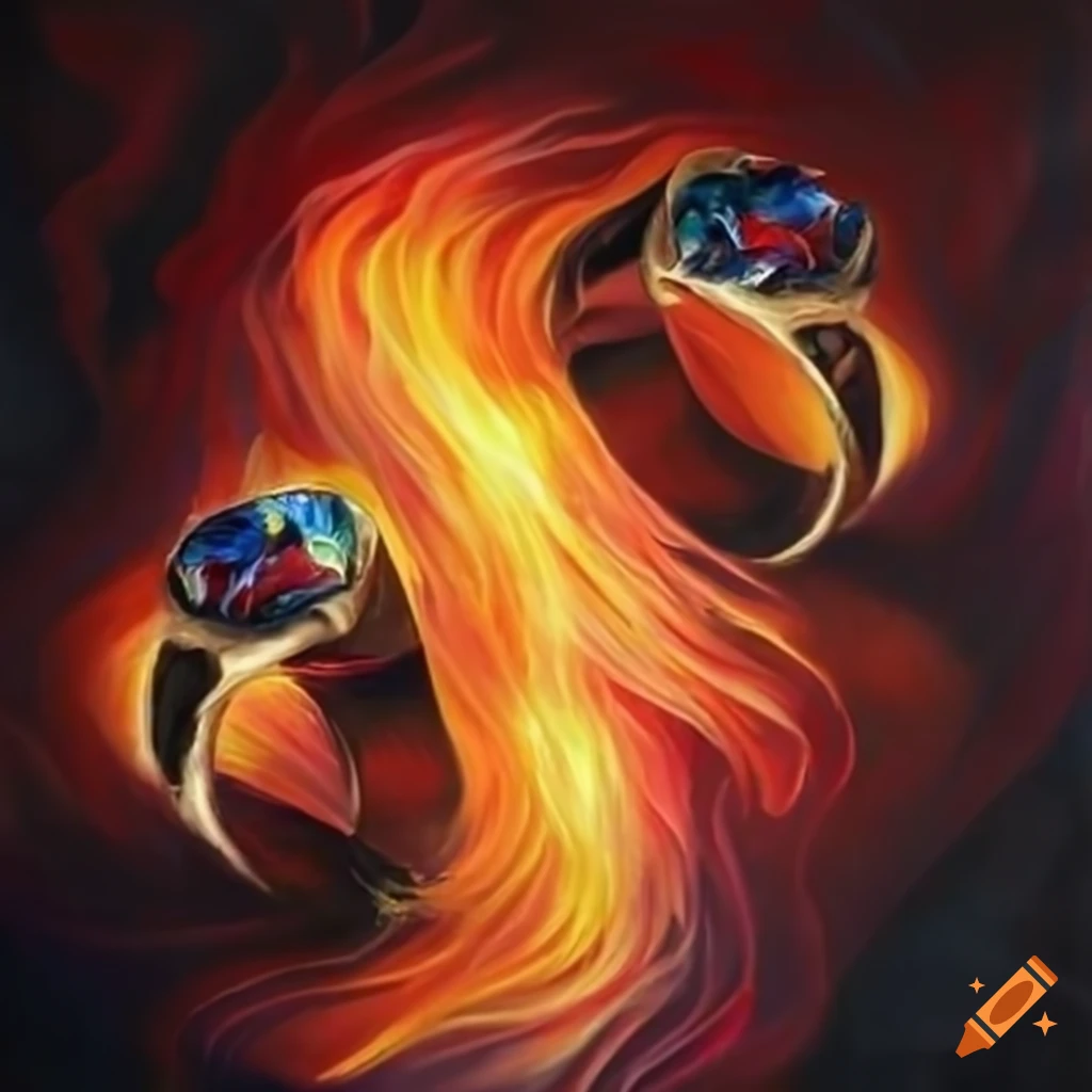 Fantasy rings with fire design