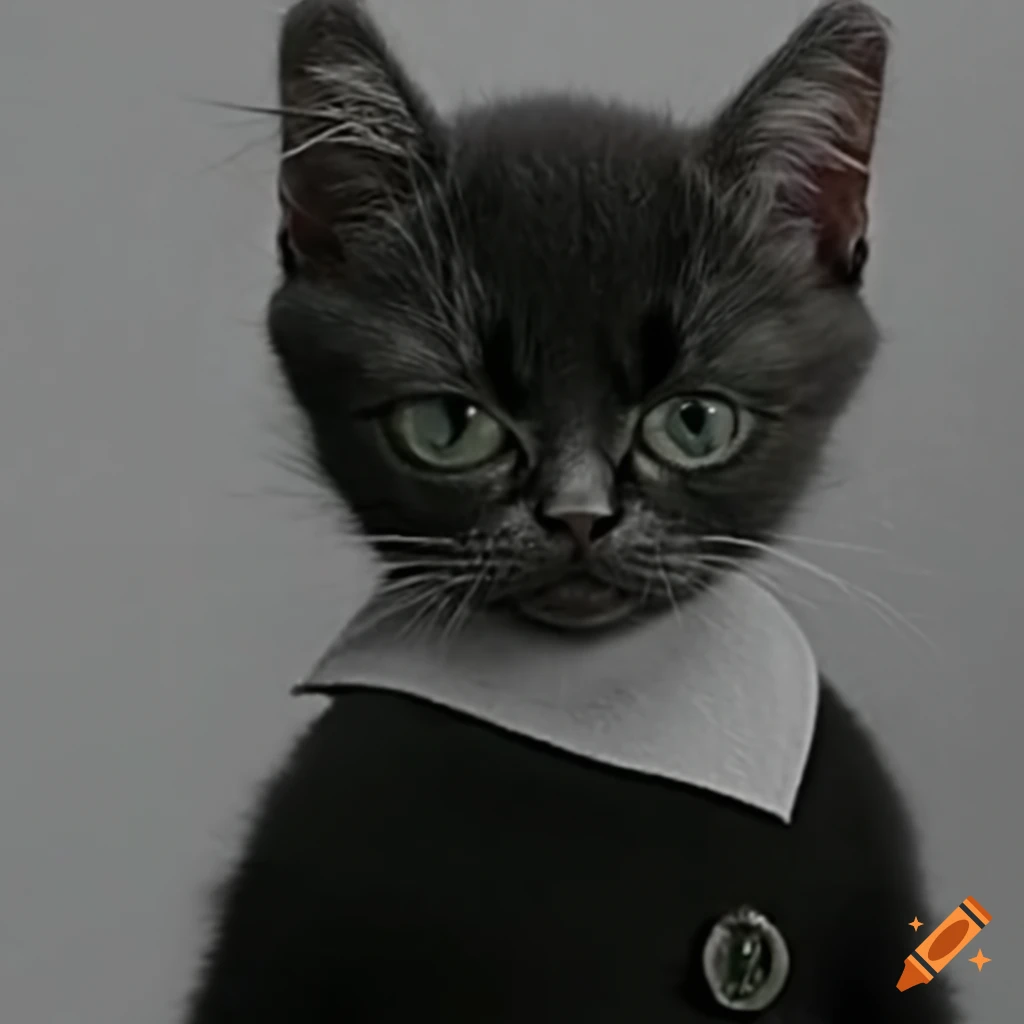 Kitten dressed as wednesday addams