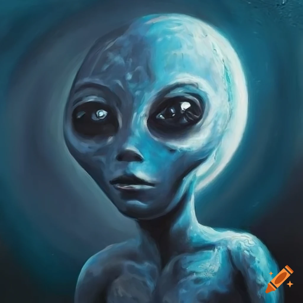 Surreal painting of alien holding a heart with bright colors on Craiyon