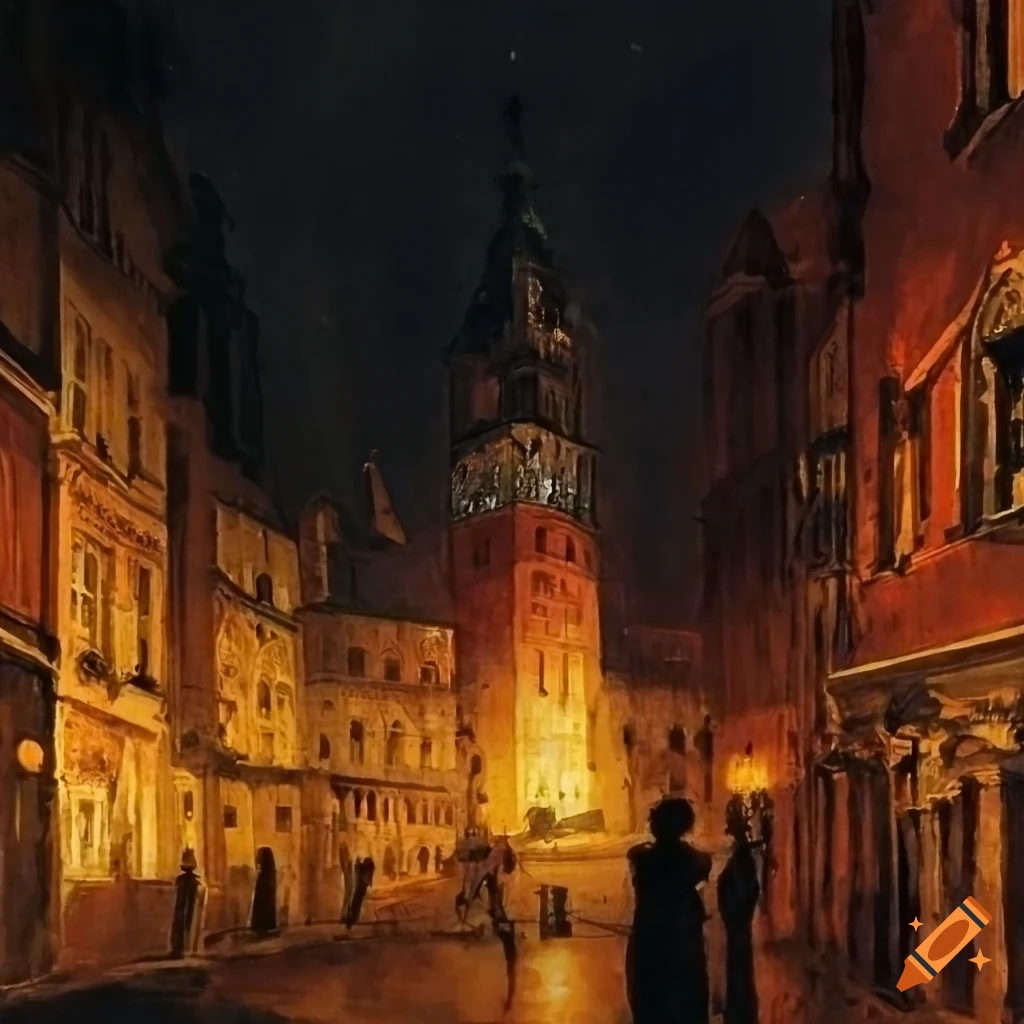 Night view of torun in the 19th century