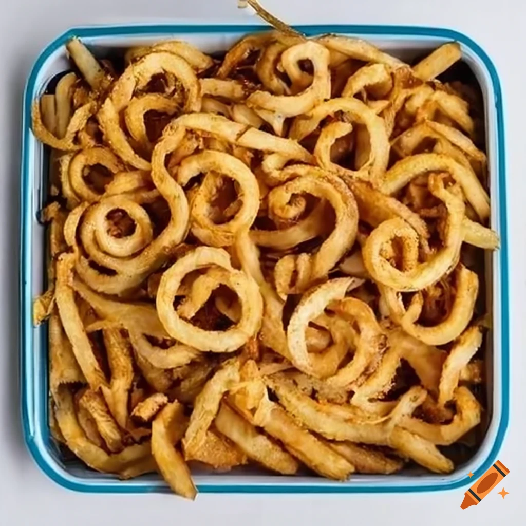 Box of delicious curly fries on Craiyon