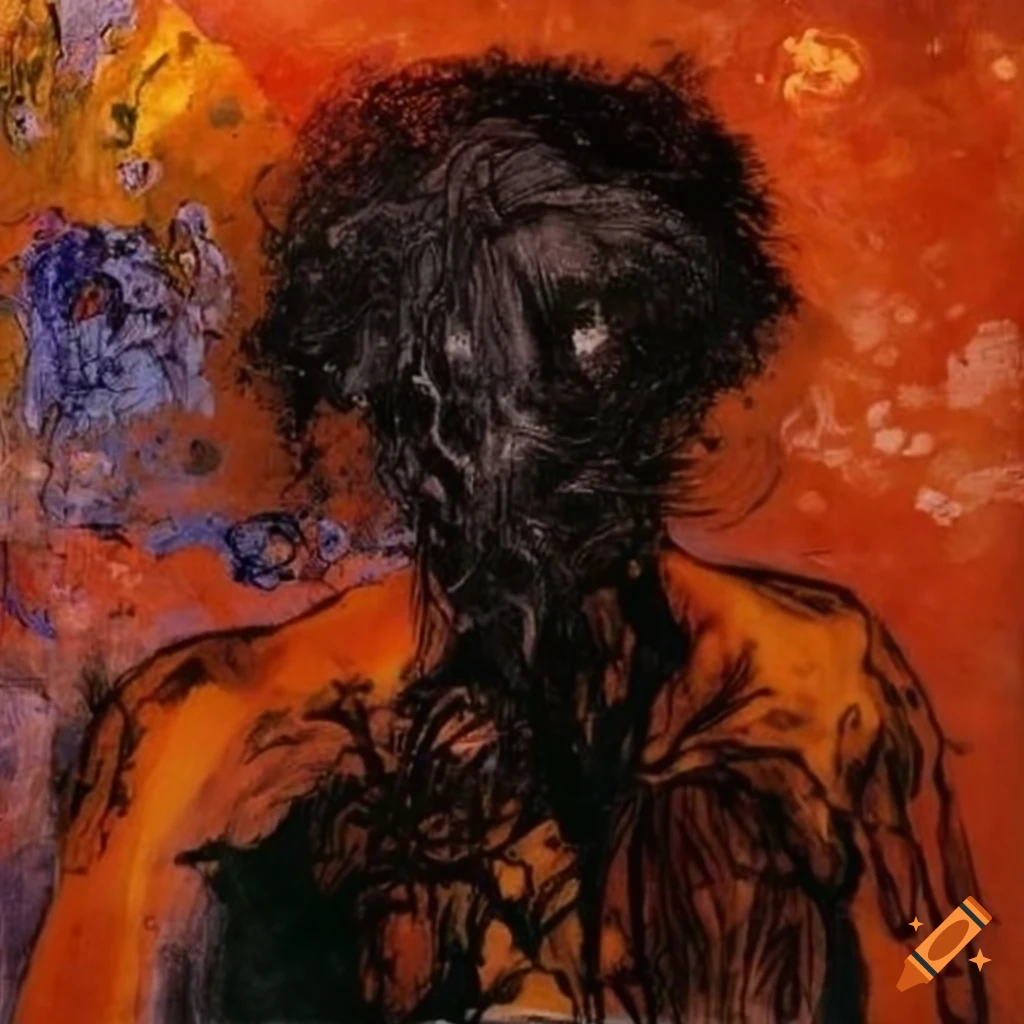 Abstract profile portrait on a splintered wood canvas on Craiyon