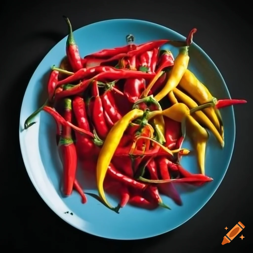 Plate of colorful chili peppers on Craiyon