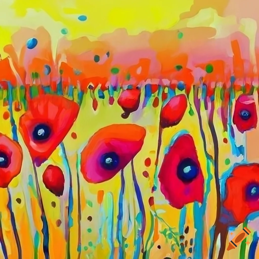 Colorful abstract painting of poppy field
