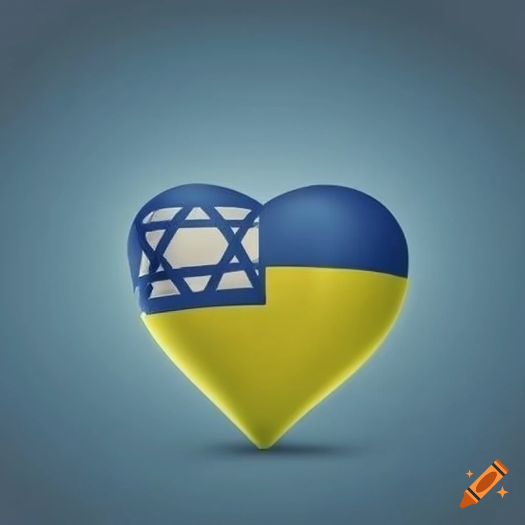 Merging of Israeli and Ukrainian flags in the shape of a heart on Craiyon