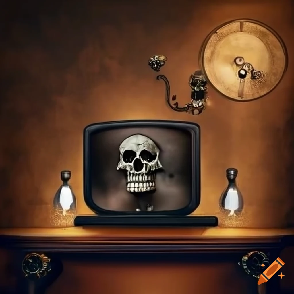 Steampunk-inspired living room with skull decor on Craiyon