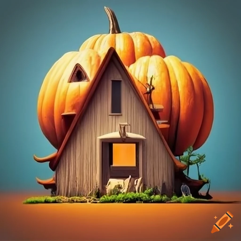 Pumpkin-shaped house with trees in the surroundings