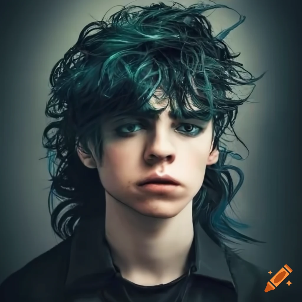 Young man with a cool black mullet writing in a journal