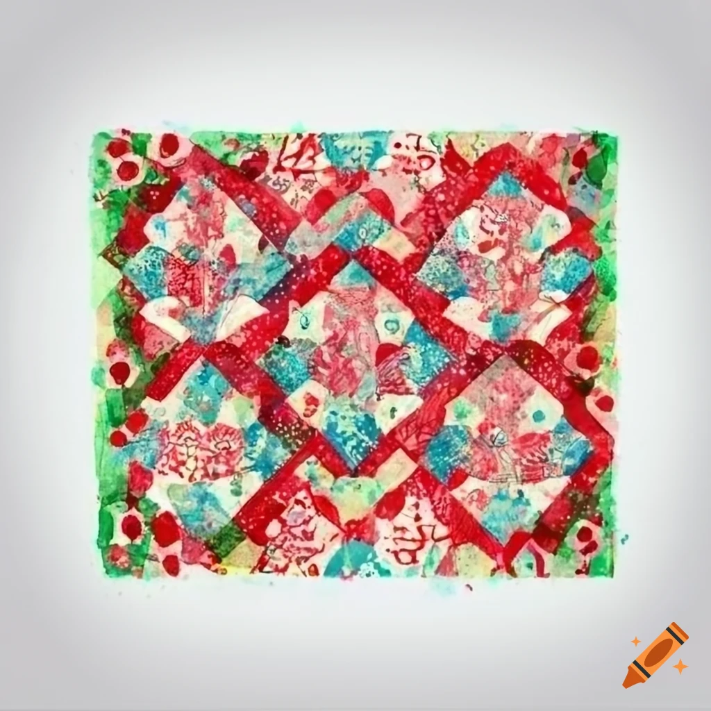 Watercolor hand drawn illustration of a christmas quilt on Craiyon