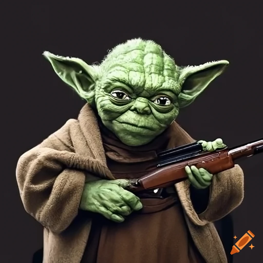 Yoda holding a shotgun on Craiyon