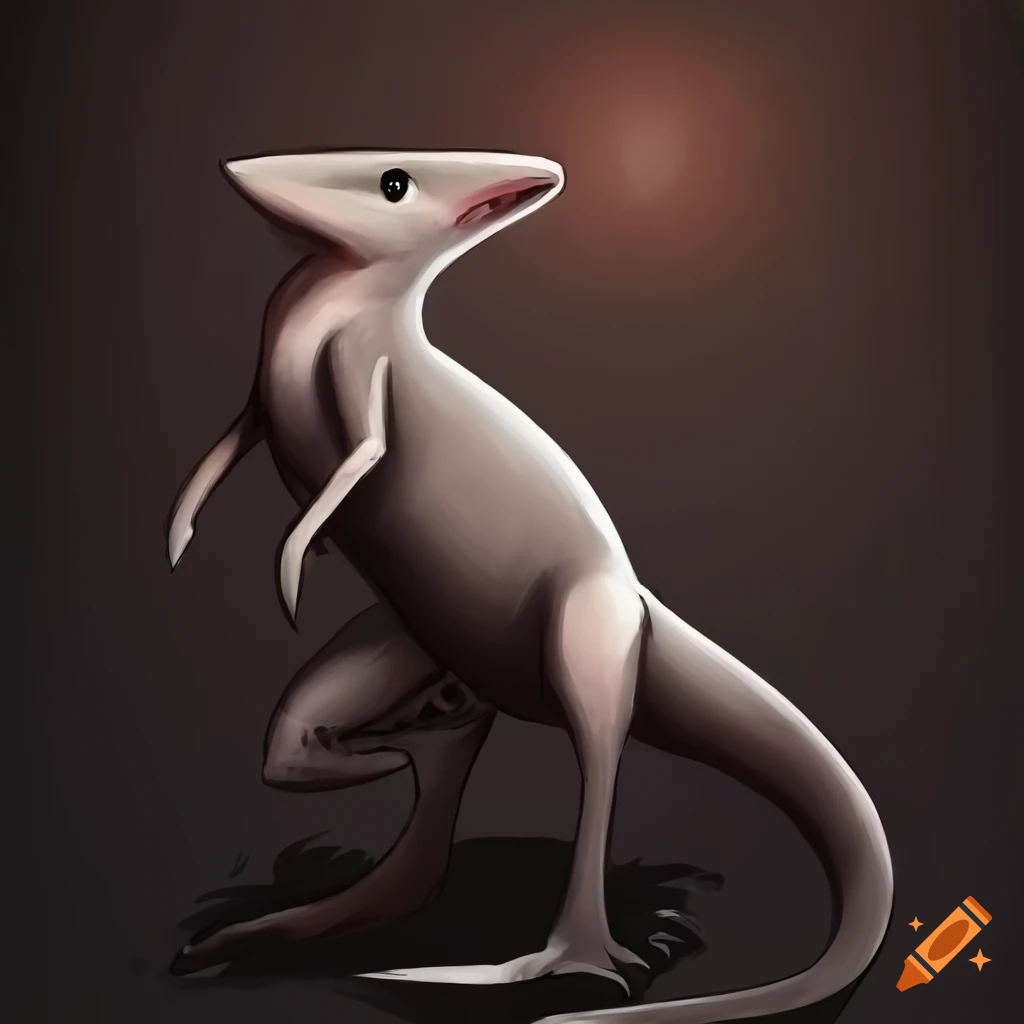 Side view of a shark-kangaroo hybrid creature in manga style on Craiyon