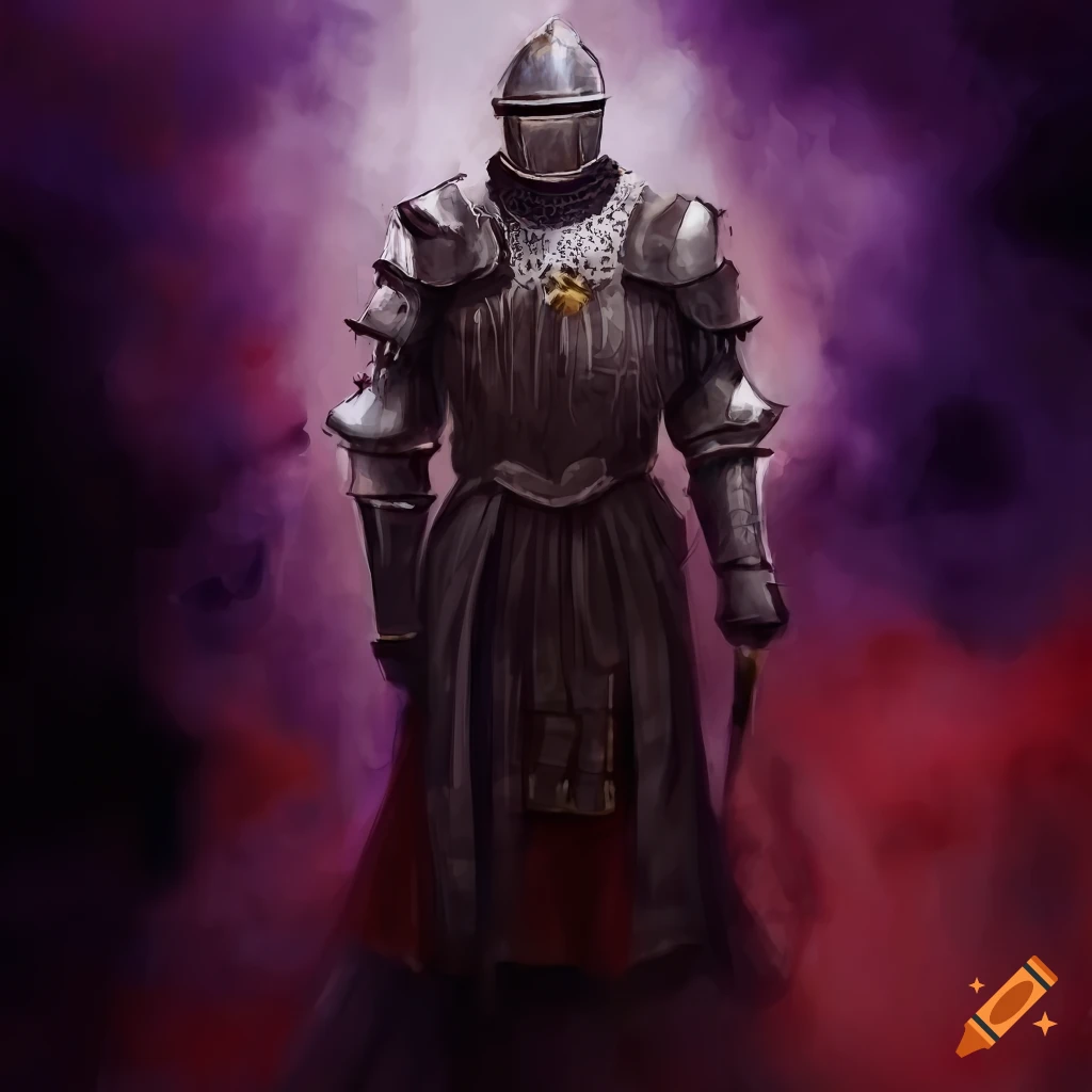 Watercolor portrait of a royal knight on the battlefield on Craiyon