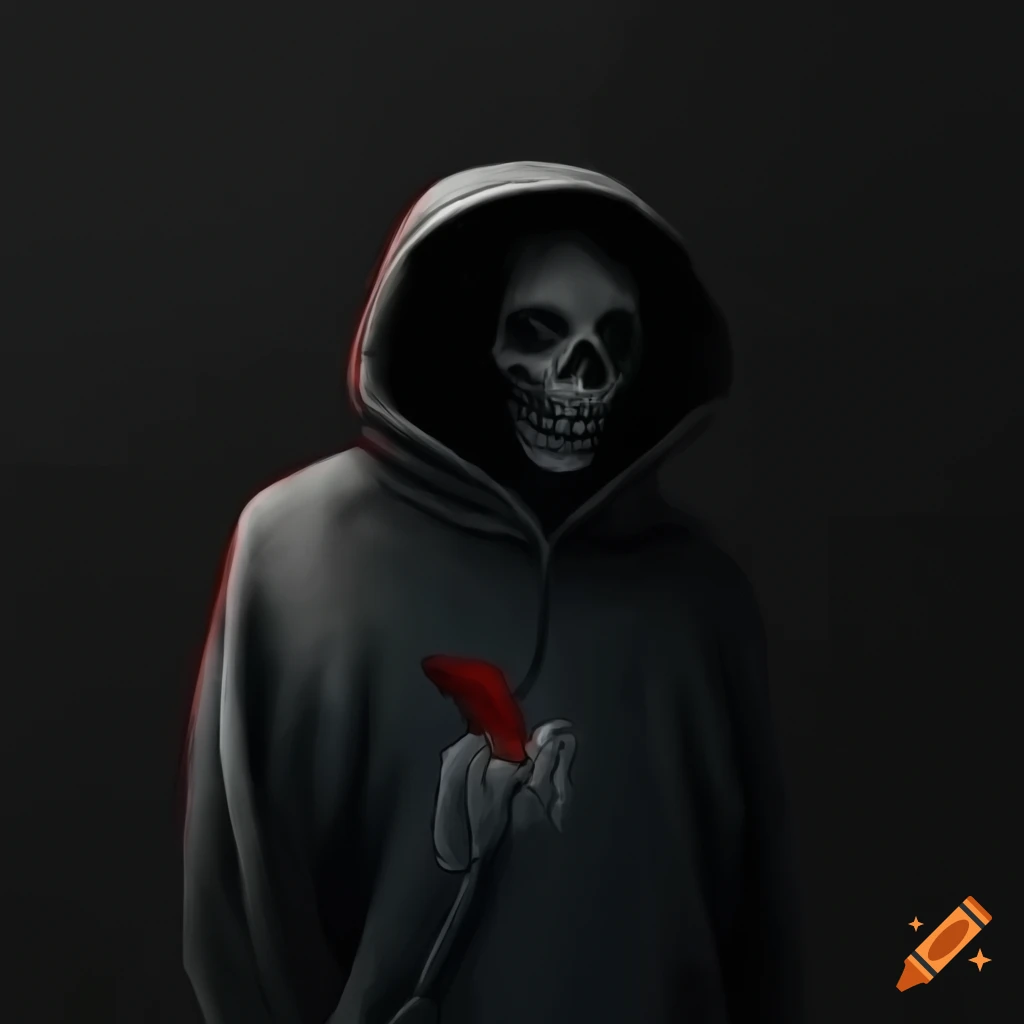 Dark fantasy illustration of a silver reaper with red eyes on Craiyon