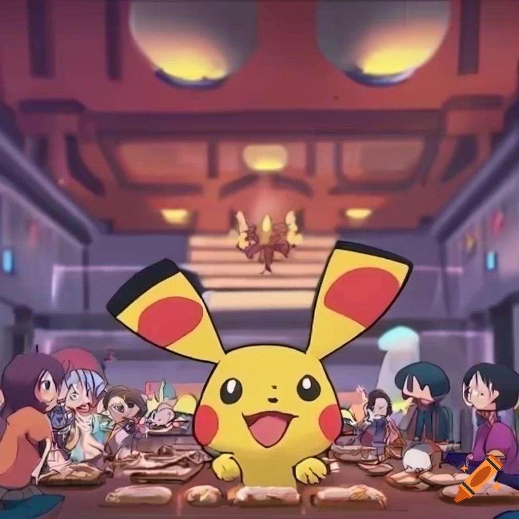 Pokemon-themed restaurant bustling with customers on Craiyon