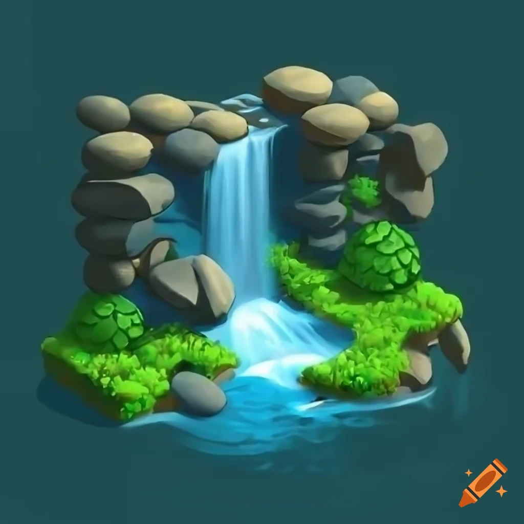 Isometric waterfall in a video game style on Craiyon