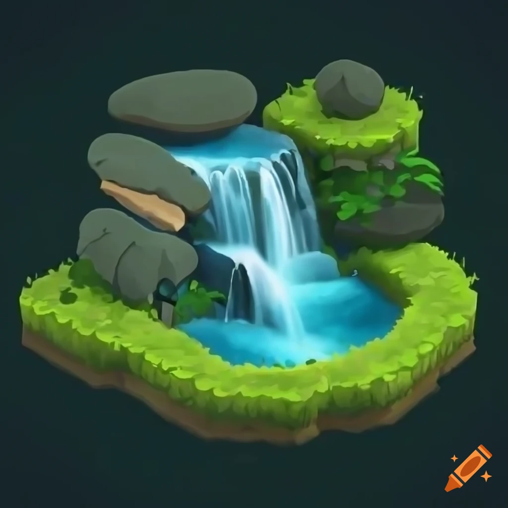 Isometric waterfall in a video game style on Craiyon