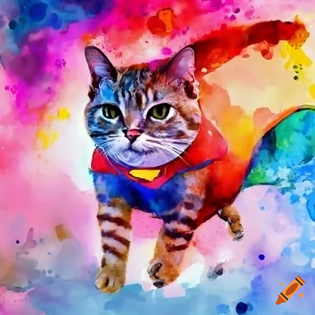 Cat superman jumping with joy on Craiyon