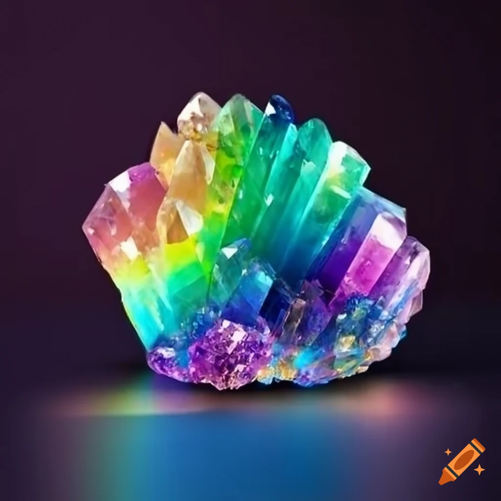 Translucent hexagonal crystal structure on a solid base with blue and ...