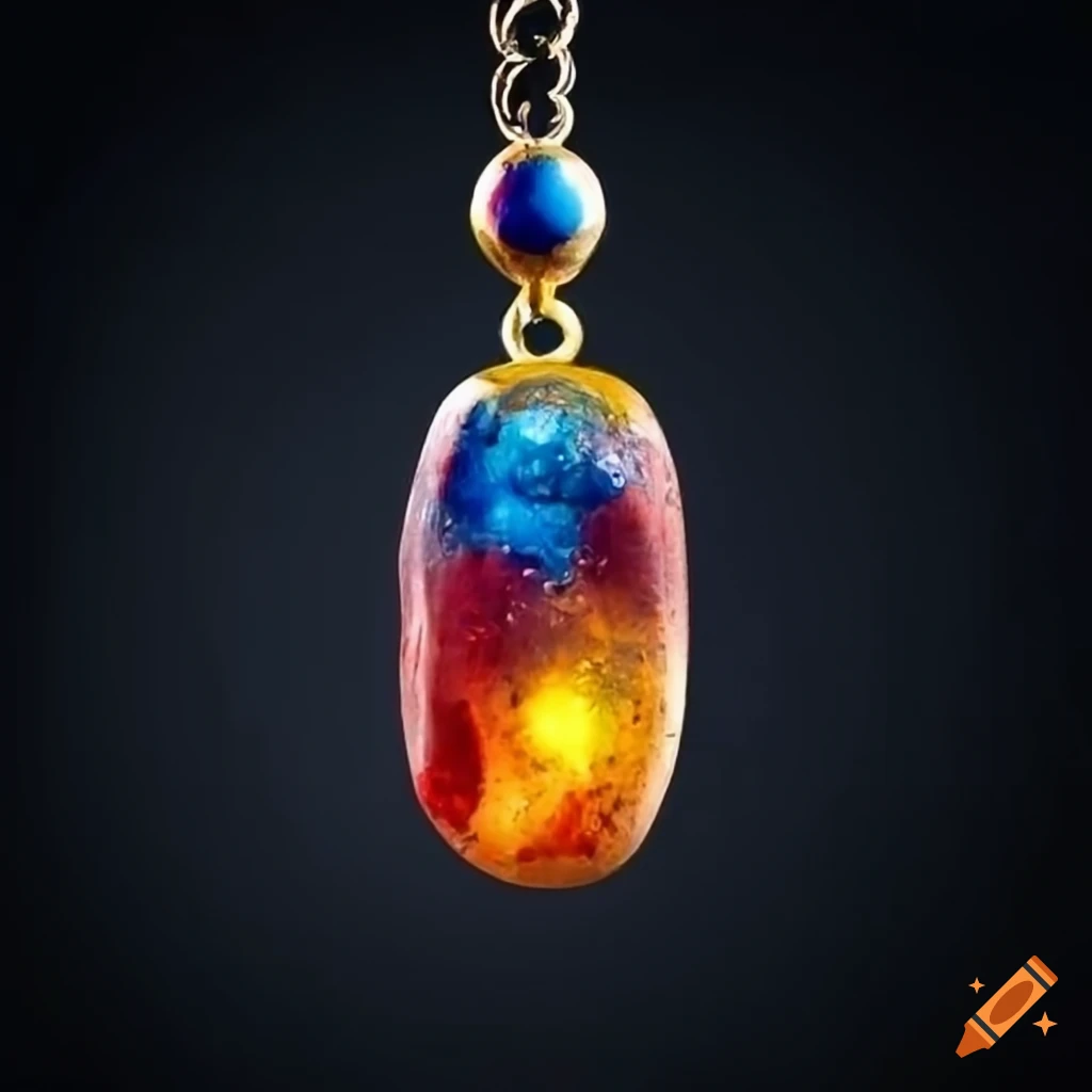 Amulet made of blue, red, and yellow stones on Craiyon
