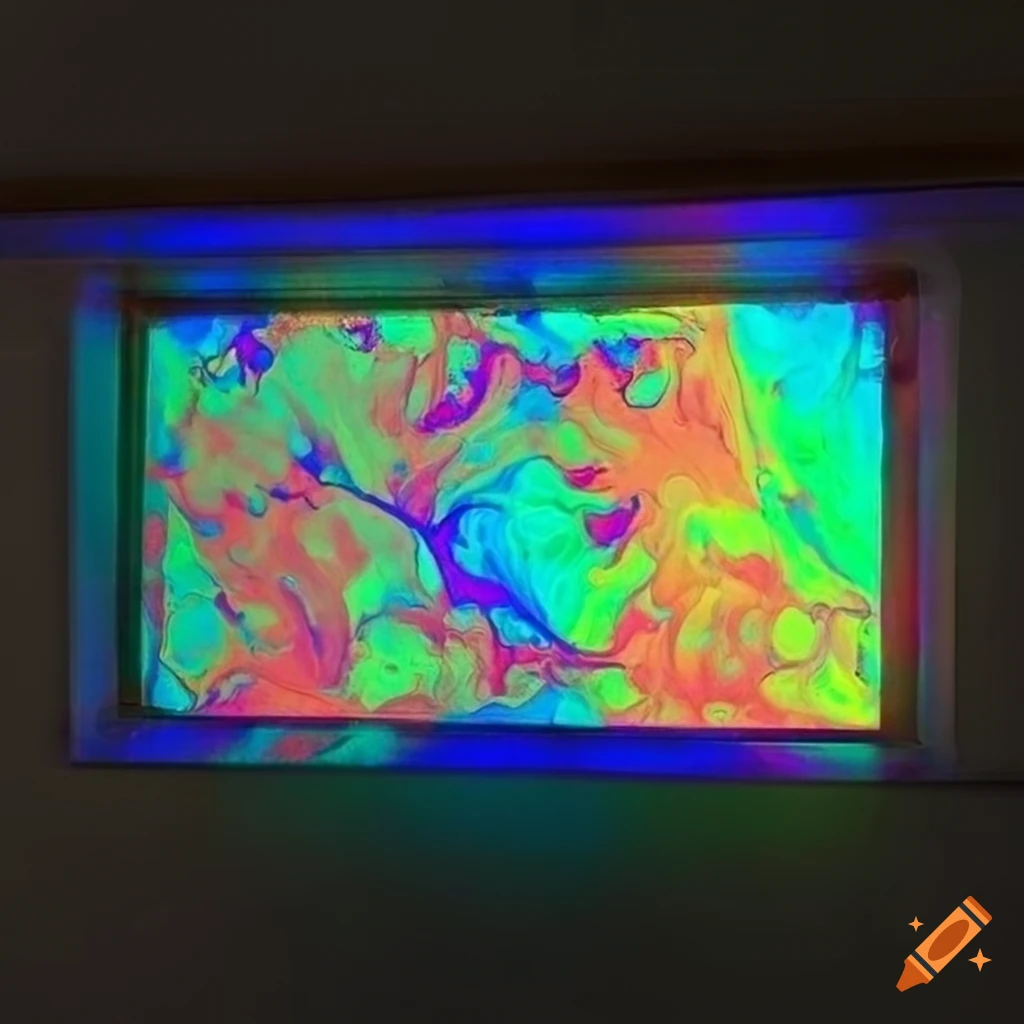 Translucent marbled glass screenprint with rainbow backlighting