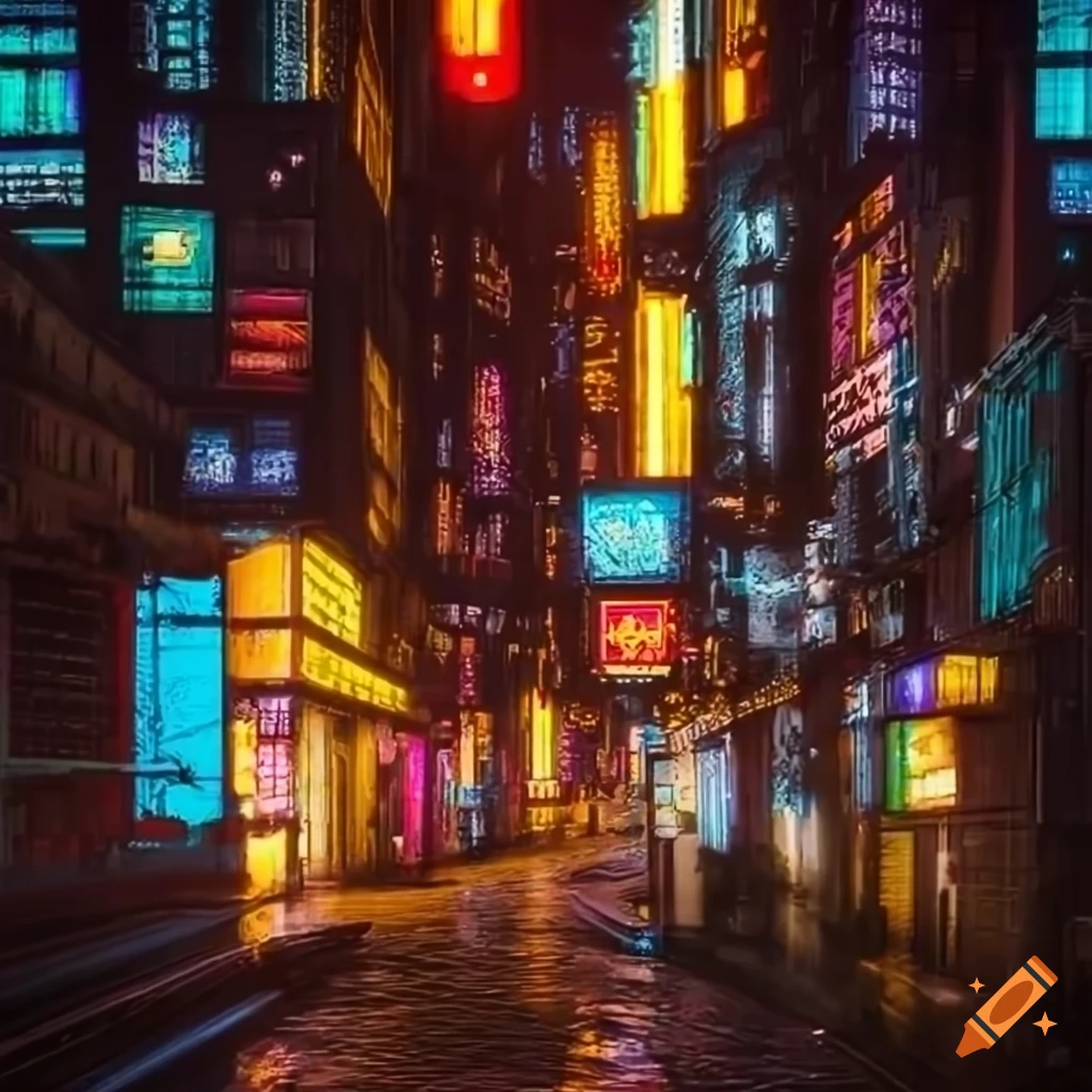 Cyberpunk city with yellow lights
