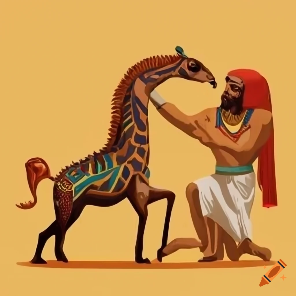 Ancient egyptian art depicting giraffes in combat on Craiyon