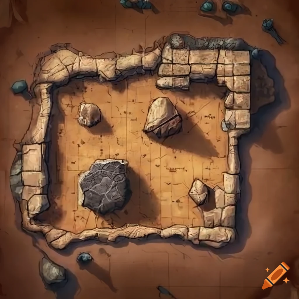 D&d battlemap of a rocky desert with ruins on Craiyon