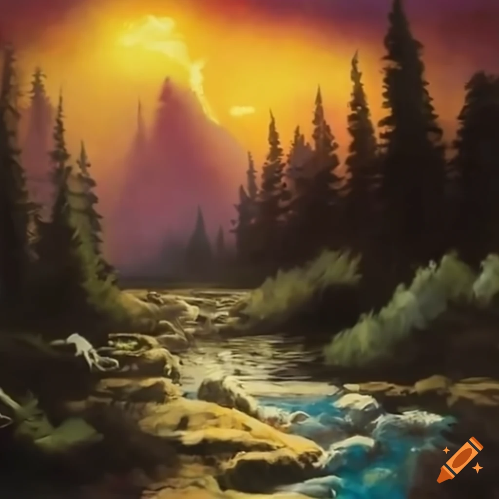 Bob ross painting of an apocalyptic wasteland on Craiyon