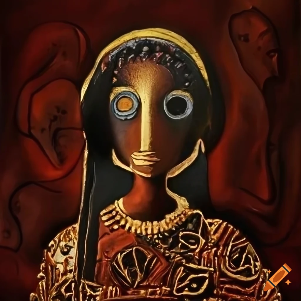 Abstract artwork inspired by african tribes in red and gold colors