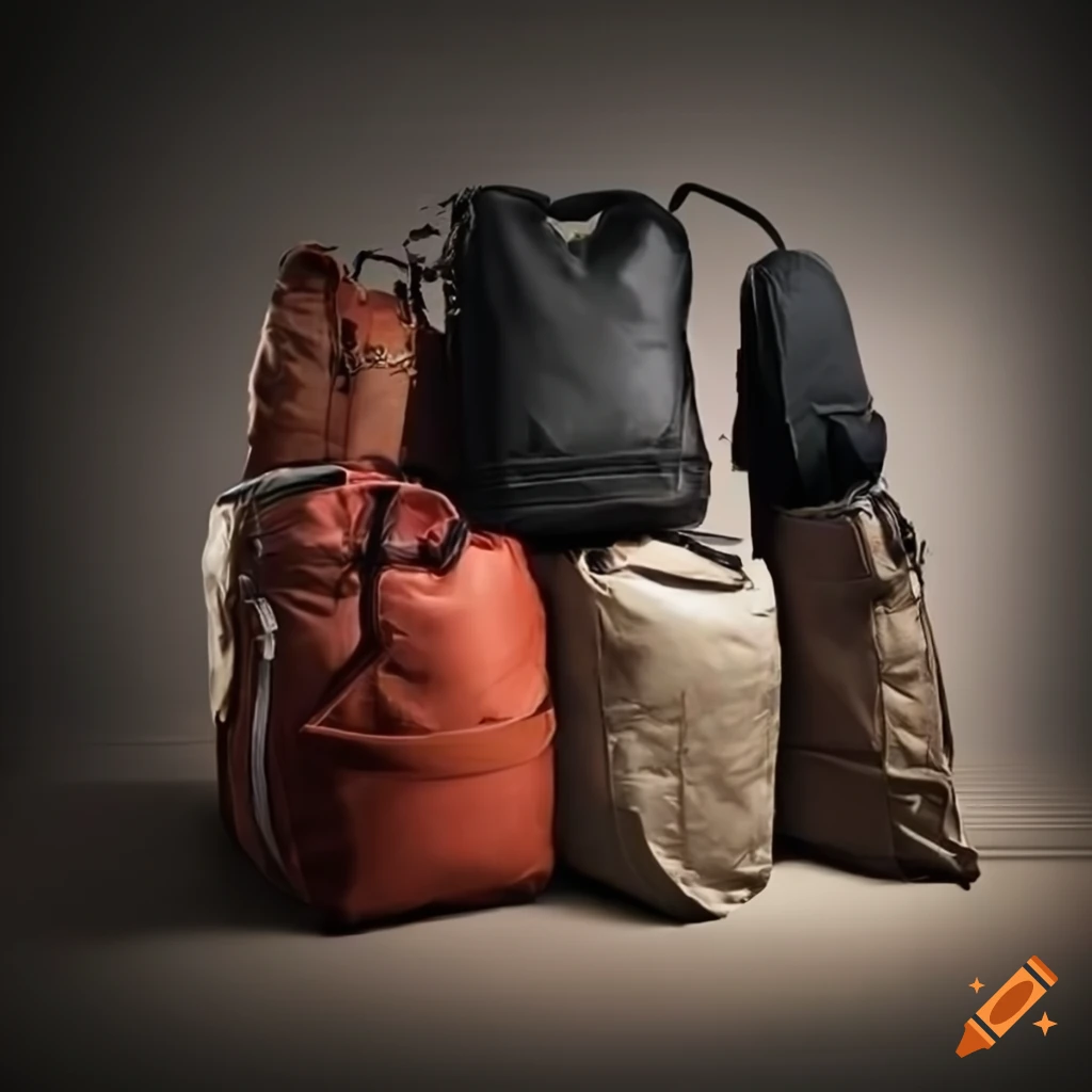 Photo-realistic depiction of a stack of travel bags on Craiyon